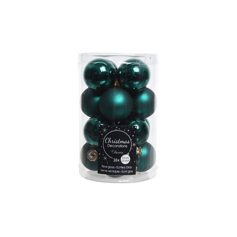 Boule de Noël en verre Ø 3,5 cm vert émeraude 16 pièces DECORIS